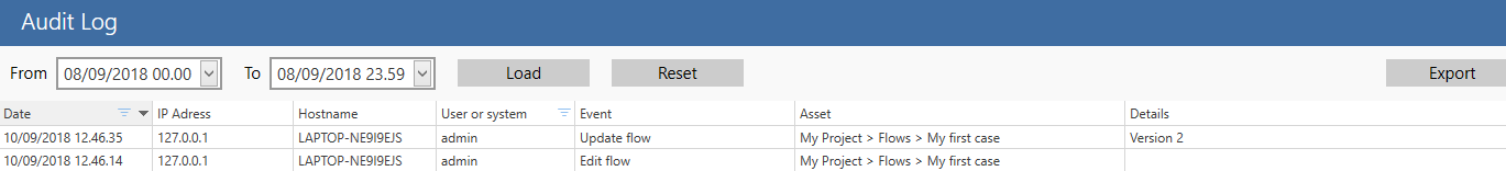 Leapwork Documentation Audit Log